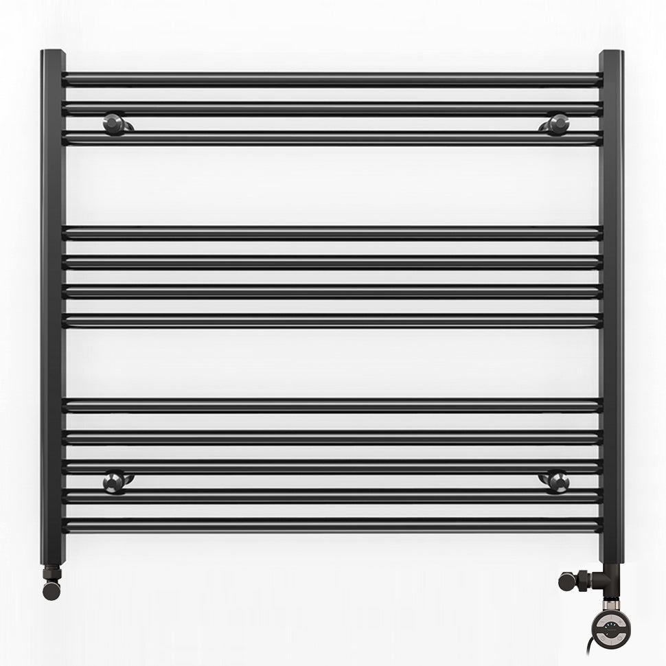 Dual Fuel 900mm x 700mm Straight Matt Matt Black Heated Towel Rail ...